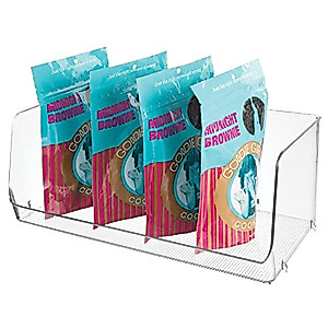 mDesign Large Stackable Plastic Food Storage Organizer Bin with Open Front - Perfect for Refrigerator, Freezer, Cupboard, Cabinet, and Pantry Organization - 15" Wide - Ligne Collection - 2 Pack, Clear