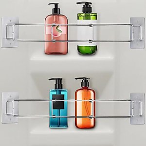 Zylany RV Shower Corner Storage Bar, Adjustable 7.6-13.6 Inches Stainless Steel Rod to Organize Your RV Shower Area, RV Bath Accessory for Securing Toiletrie (2 Pack)