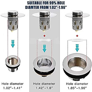 2 Pack Universal Bathroom Sink Stoppers, Fits for 1.1-1.96” Sink Drain Strainer, Pop Up Sink Drains Anti Clogging Filter with Basket Hair Catcher for Bathroom Sink Faucet Vessel Vanity（Silver）