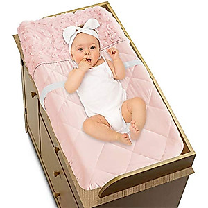 Sweet Jojo Designs Pink Floral Rose Girl Baby Nursery Changing Pad Cover - Solid Light Blush Flower Luxurious Elegant Princess Vintage Boho Shabby Chic Luxury Glam High End Roses