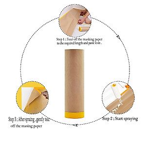 Pre-Taped Paint Masking Paper and Masking Tape Sets,4 Rolls 22inch-50feet Painters Paper and 2 Rolls Painters Tape, Automotive Paint Paper, Tape and Drape Waterproof for Painting Protection Covering