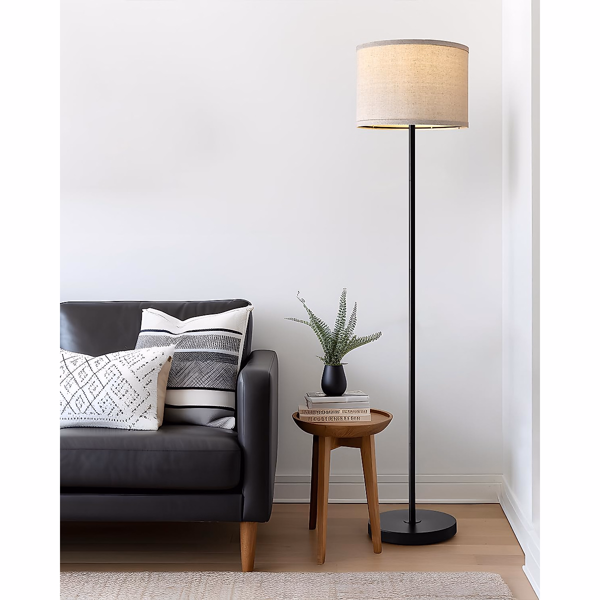 Oneach 61" Farmhouse Industrial Floor Lamp for Living Room Standing Floor Lamp Rustic Floor Lamps for Living Room Bedroom Tall Lamps with Rotary Switch for Bedroom with Natural Linen Lamp Shade