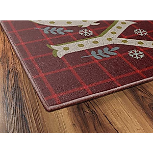 Brumlow MILLS Christmas Joy Washable Festive Slogan Print Indoor or Outdoor Holiday Rug for Living or Dining Room, Bedroom Carpet and Kitchen Runner Rug, 20" x 34", Burgundy