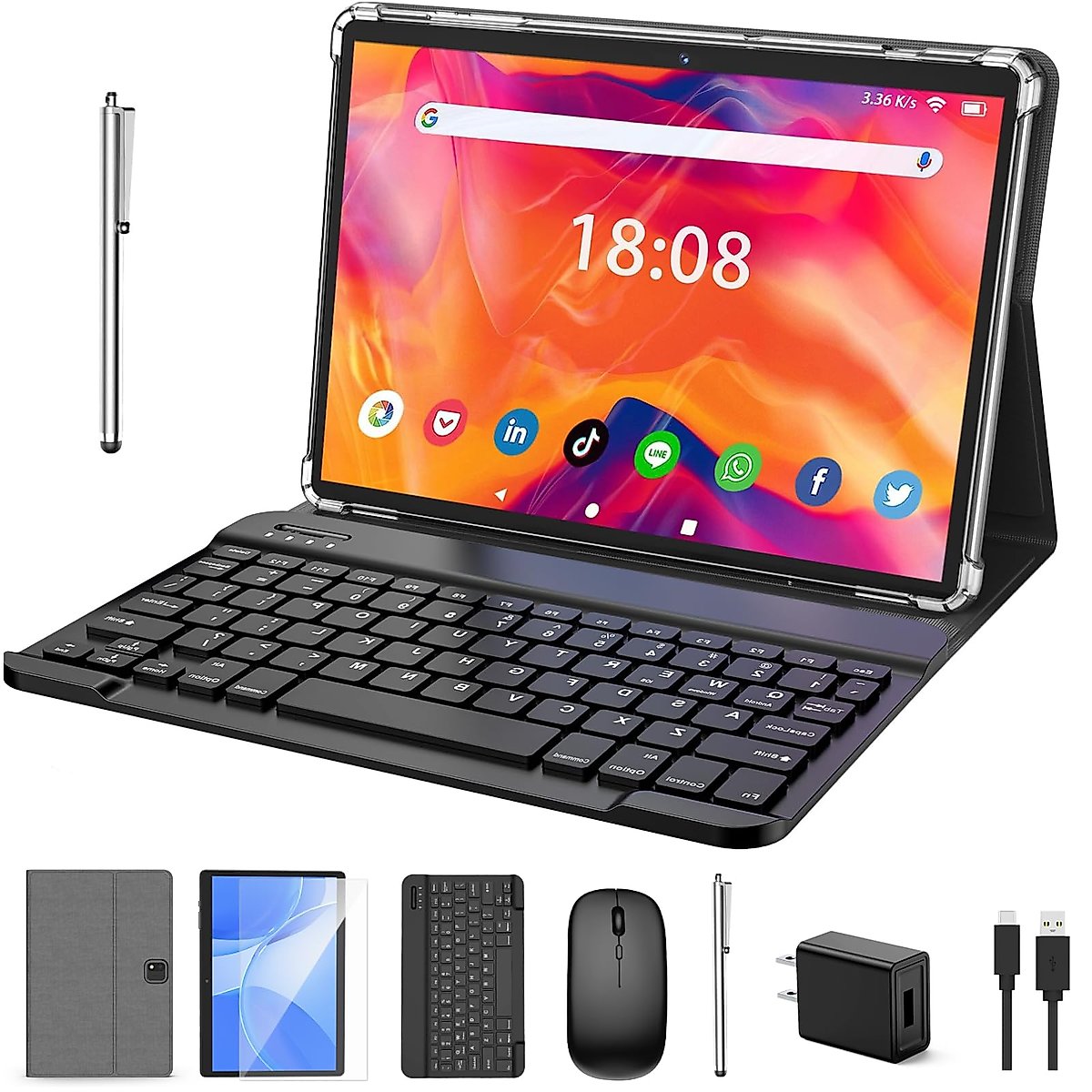 RliyOliy Tablet with Keyboard, 2 in 1 Tablet, 6GB+128GB, 1TB Expand, Android 13 Tablet, 10 inch Tablet with Case, Mouse, Stylus, 8000mAh Battery, 2.4G/5G WiFi, GPS, Certified Tablet PC