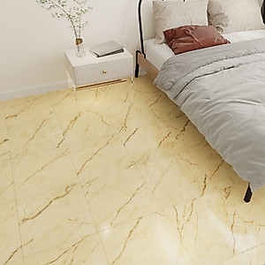WESTICK Peel and Stick Waterproof Floor Tile Yellow Marble Floor Tiles Bathroom Flooring Tiles Peel and Stick Tiles for Floor Self Adhesive Removable Vinyl Flooring Kitchen Bedroom 12 x 12 in 5 PCS