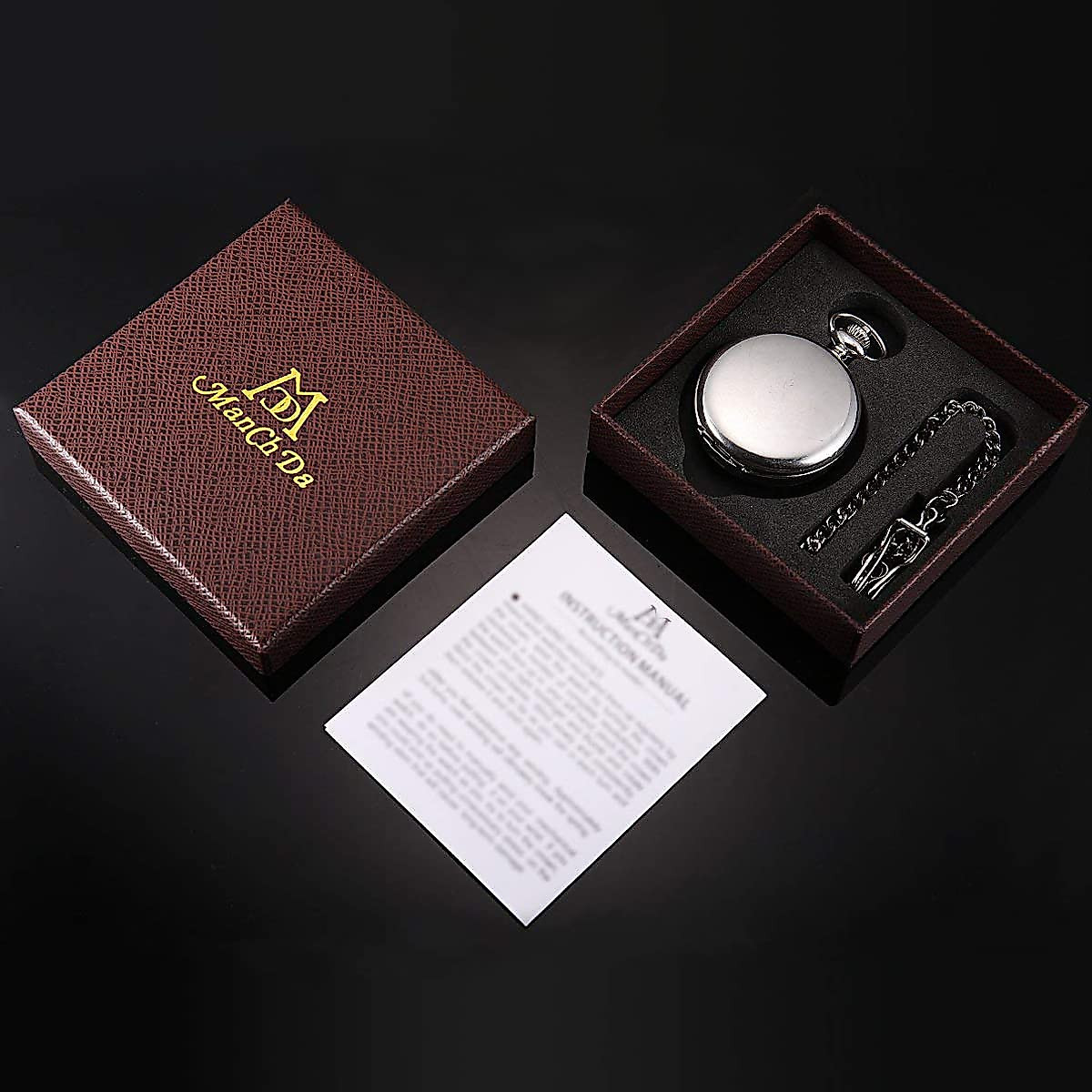 ManChDa Silver Pocket Watch for Men Son Pocket Watch Mechanical Pocket Watch with Chain Retro Smooth Classic Handwind Pocket Watch Roman Numerals Pocket Watch for Women