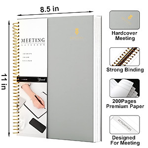 Meeting Notebook for Work with Action Items Hardcover Spiral Meeting Planner for Office Business Meeting Work Notes Notebooks for Note Taking Professional Meeting Notebooks for Men Women,Grey