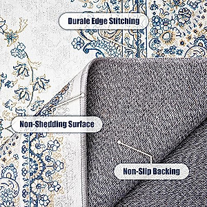 8x10 Area Rugs for Living Room: Large Machine Washable Area Rug with Non Slip Backing Neutral Farmhouse Rug Thin Floral Print Indoor Carpet for Under Dining Table Home Office Multi