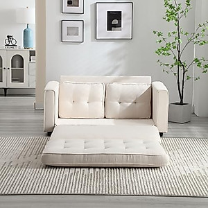 LETSHOME Sofa, Convertible Futon Sleeper sofabed,Space Saving loveseat,Pull Out Couch Bed for Living Room,Velvet Linen Fabric, Beige