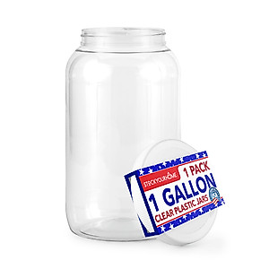 Stock Your Home 1 Gallon Clear Plastic Jars with Lids (1 Pack) 128 oz Wide Mouth Large Jar with Lid, Big Container for Candy, Cookies, Arts & Crafts, Bartender Money Tips, Kitchen & Pantry Storage