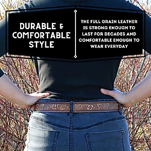 R.G. BULLCO 1-1/2" Handcrafted Women's Leather Belt - Butterfly & Floral Embossed, Full Grain Leather - Brown - Size 40 - RGB-5517