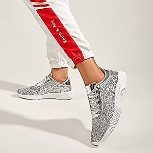 BELOS Women's Glitter Shoes Sparkly Lightweight Metallic Sequins Tennis Shoes(8.5B(M) US, Silver)