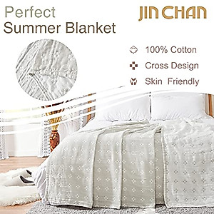 jinchan Grey Throw Blanket for Couch Boho Throw Blanket Cozy Blanket Cotton Spring Blanket Twin Size Bed Throw 3 Layer Coverlet Geometric Quilt Gray Soft Blanket Baby Kid Gift 60x80 Inch