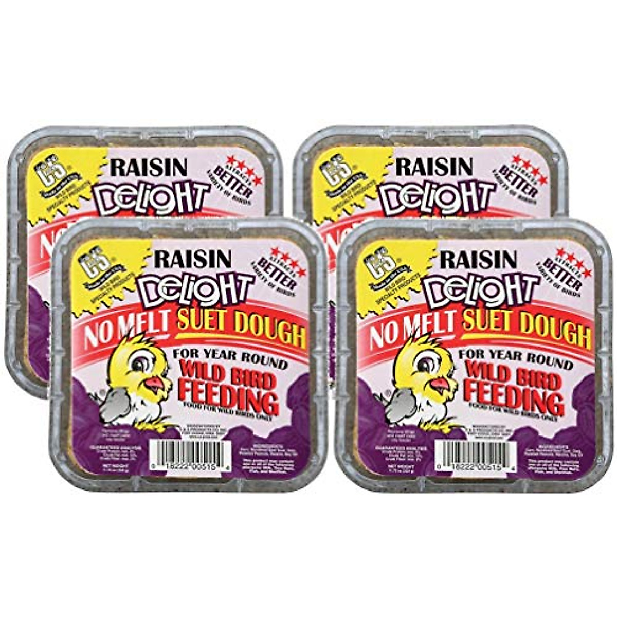 C & S 4 Pack of Raisin Delight Suet for Wild Birds, 11.75-Ounces Each4