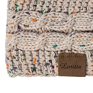 Loritta Womens Ear Warmers Headbands Winter Warm Fuzzy Cable Knit Head Wrap Fleece Lined Gifts,Beige