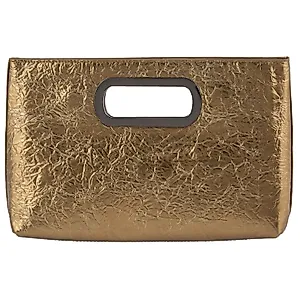 Crushed Metallic Top Handle Clutch, Bronze