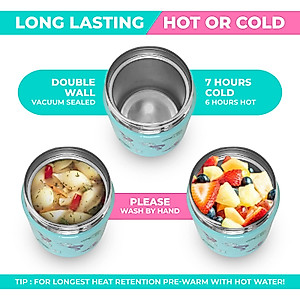 Kids Thermo for Hot Food Soup Lunch, Insulated Stainless Steel Wide Mouth Jar, Container for Toddler Girls Day-care Pre-School, Leakproof Easy Grip Thermal Vacuum Seal 10 oz 300 ML, Mermaid Cat Aqua