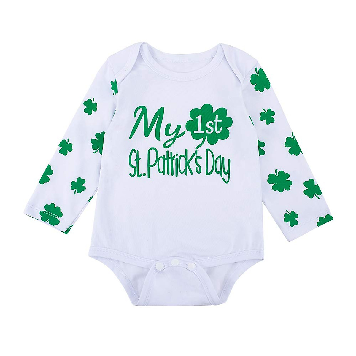 LENSOUS Baby Girls Romper Outfit 1st St Patrick's Day Long Sleeve Clothes Green Skirt Newborn Dress Bodysuit Pants Set (3-6 M)