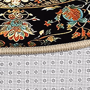 Orlco Art Round Rug,Machine Washable Round Bunny Area Rug with Non Slip Backing,44 Inches Cute Rabbits Bohemian Floral Animal Nursery Rug Floor Decoration Carpet Mat for Living Room,Bedroo