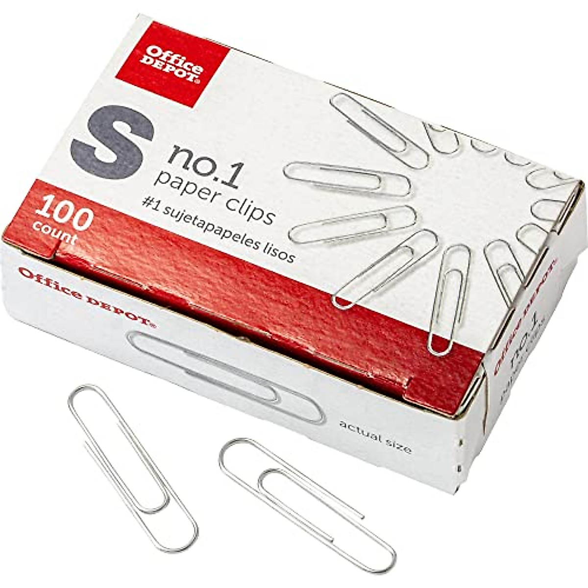 Office Depot® Brand Paper Clips, No. 1 Regular, Silver, 100 Clips Per Box, Pack Of 10 Boxes