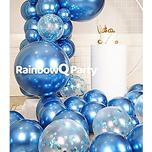 RainbowQ Party 55PCS Blue Metallic Balloons Different Sizes 18/12/5 Inch and Blue Confetti Balloons Shiny Latex Helium Balloons Set for Anniversary Graduation Wedding Birthday Party Decorations