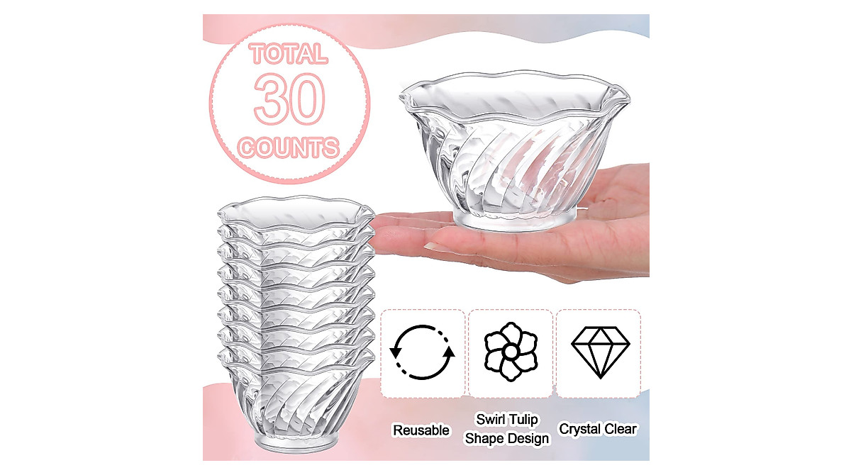 Rtteri 30 Pack Clear Plastic Dessert Cups for Party and Events
