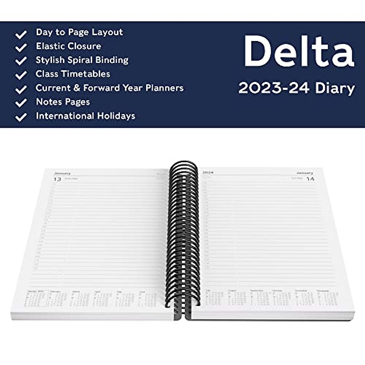 Collins Debden Delta Academic 2023-24 A5 Day To Page Mid Year Diary Planner School College or University Term Journal - August 2023 to August 2024 - Orange - FP51M.44-2324