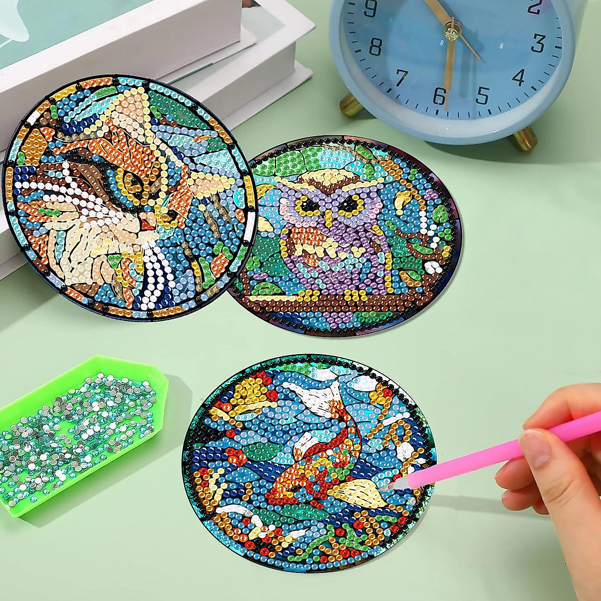 mrpwnle 8 Pieces Diamond Painting Coasters Kit with Holder, DIY Diamond Art Coasters Crafts Projects, Diamond Dot Kits for Adults and Beginners Supplies for Christmas Gift (Animal Style)
