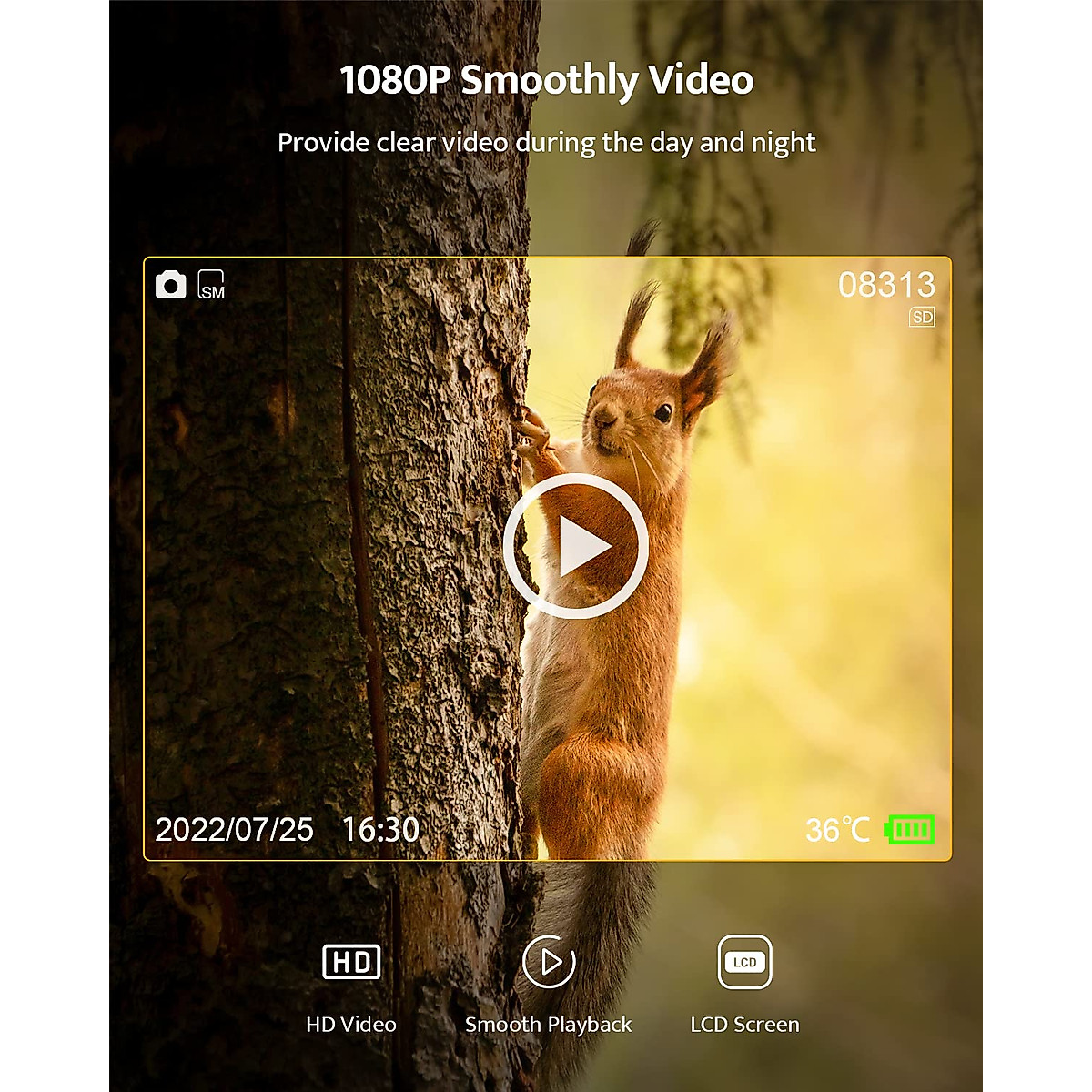 Trail Camera, 24MP 1080P Game Cameras with 850nm Infrared Night Vision, 65ft Motion Activated Deer Hunting Cam for Garden Wildlife Monitoring, IP66 Waterproof, 120° Wide Angle Detection, Easy Set Up