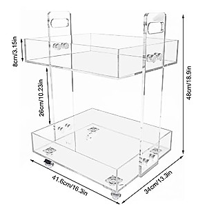LOHISHILO 2-Tier Heavy Duty Acrylic Rolling Cart Multifunctional Storage End Table with 4 Wheels for Living Room Kitchen, Home, Bar, Party Mobile Cart