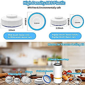 Electric Mason Jar Vacuum Sealer Kit ,Handheld Food Vacuum Sealer and Accessory Hose Set for Food Storage with Regular & Wide Mouth Mason Jars ,Kitchen Tools