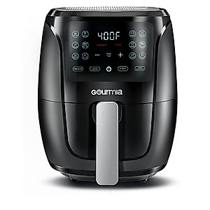 Gourmia Air Fryer Oven Digital Display 4 Quart Large AirFryer Cooker 12 1-Touch Cooking Presets, Black and Stainless Steel Accents Fry Force GAF486