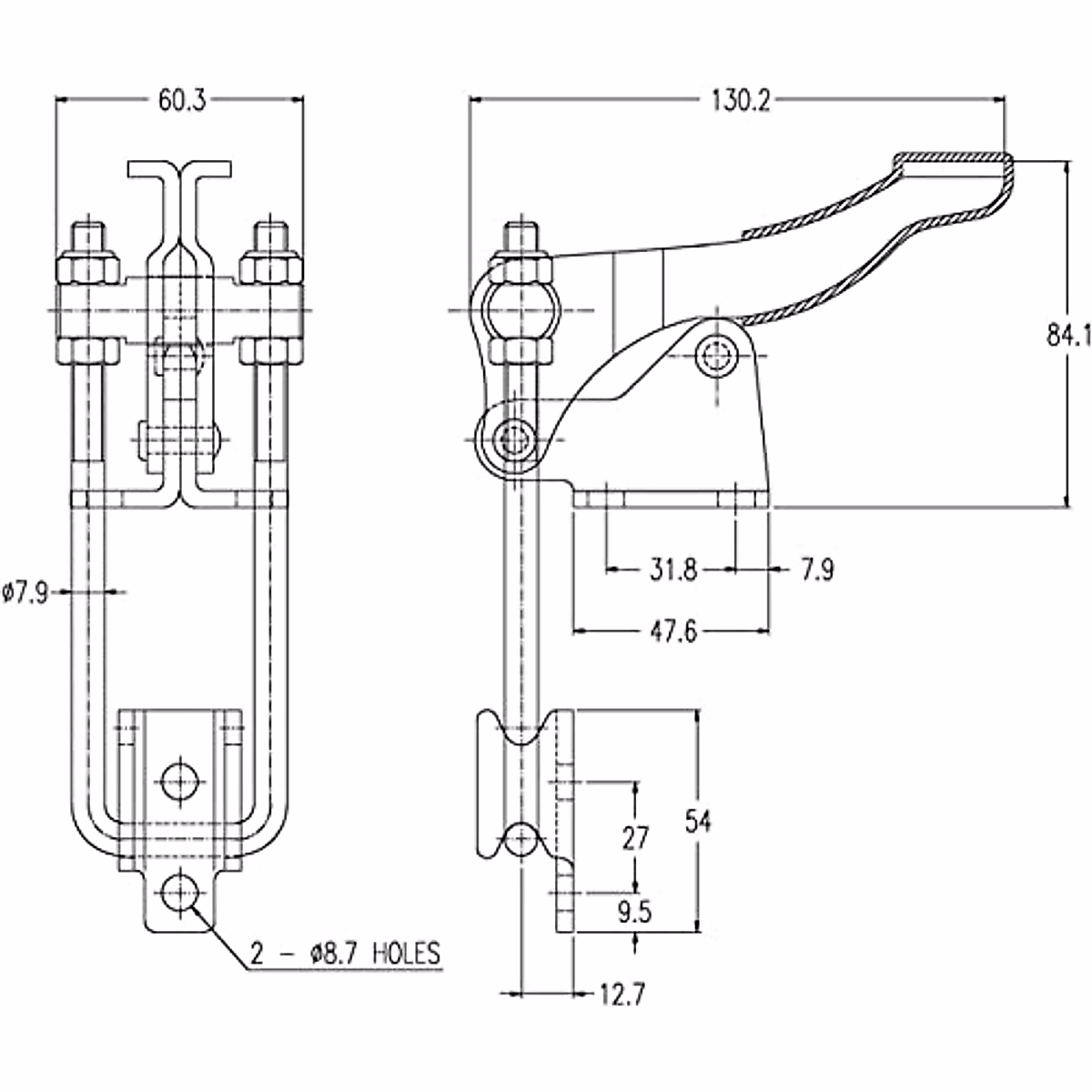 POWERTEC 20324 Vertical Latch Action Toggle Clamp 40344 w Threaded U Bolt and Red Vinyl Handle Grip – 1980 lb Holding Capacity, 1PK