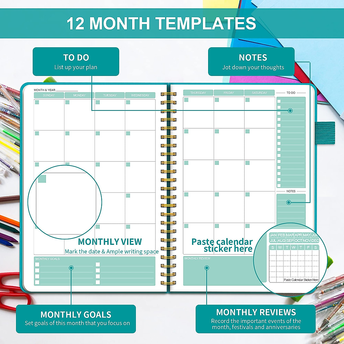 Weekly Schedule Planner Undated with Year Weekly Monthly, Hourly Appointment Book Academic Planner, 53 Weeks,12 Month Journal Notebook Productivity with TwinWire Binding Flexible Cover for School
