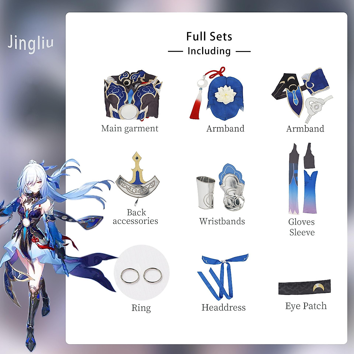 XiongXiongLe Honkai Star Rail 3 JingLiu Cosplay Costume Uniform Full Dress Set Halloween Suits for Girls Cos Party Festival Comic Con Christmas(Adult Costumes,S)