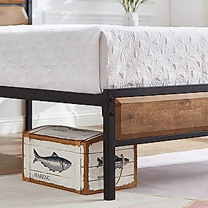 VECELO Twin Bed Frame Heavy Duty Metal Platform with Wooden Headboard Footboard Mattress Foundation 12 Strong Steel Slats Support Under Bed Storage/Easy Assemble