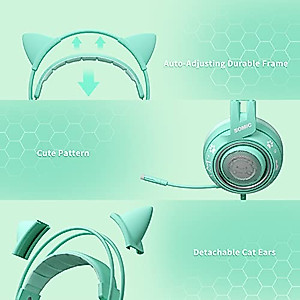 SOMIC G951S Green Gaming Headset with Microphone for PS4, PS5, Xbox One, PC, Cat Ear Headphones Over Ear with in-Line Mic Control, Stereo Sound for Girls, Woman