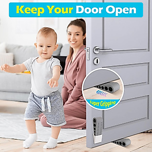 Soaoo 20 Pack Rubber Door Stoppers Bulk with Holder Door Stoppers for Bottom of Door Anti Slip Door Wedge Doorstop for All Floor Types (Gray)