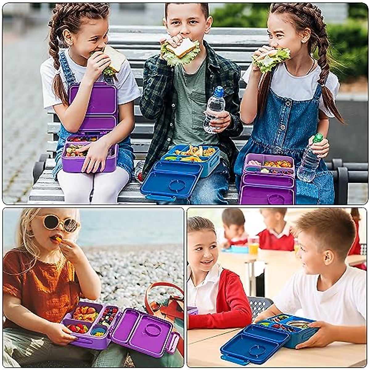 HAIXIN Bento Box for Kids - Insulated Lunch Box with Thermos for Hot Food, Leak-proof Kids Lunch Box with Cutlery and Snack Box, 4-Compartments Lunch Container for School Outdoors Office (Purple)