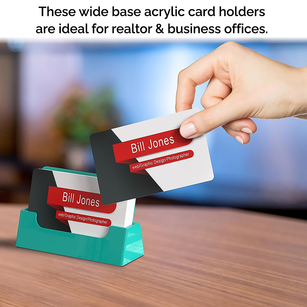 4 Pack Business Card Holder Desk Horizontal Holds 3.5" x 2" Gift Card Appointment Teal Green Acrylic Countertop Display Stand Tabletop for Any Business by Marketing Holders