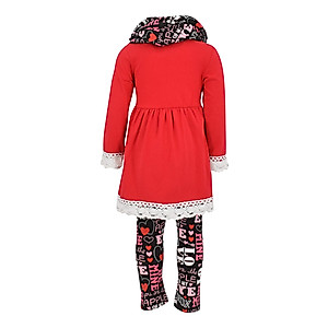 Unique Baby Girls Valentines Day Toddler Outfit Lace Trim Legging Set (6 Years, Red)