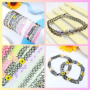 BodyJ4You 12PC Tattoo Choker Necklace for Women - 90s Choker Necklaces for Girls - Pride Rainbow Choker Clear Black Purple Pink Daisy Flower - Stretchy Elastic Chokers Neck Lace