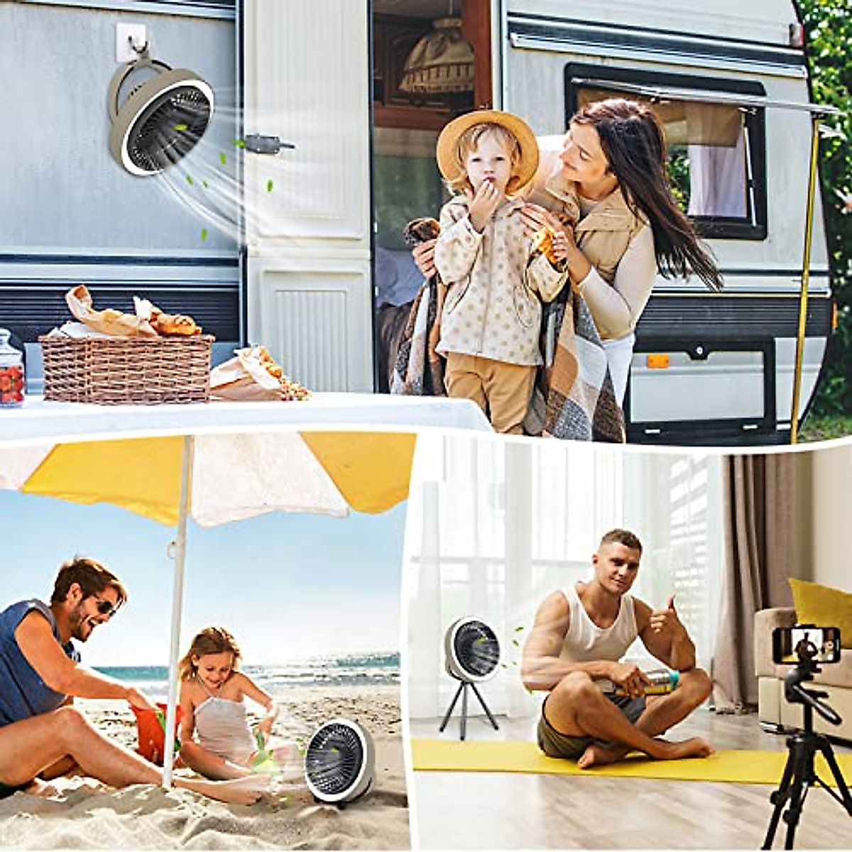 Yonktoo 10400mAh Portable Rechargeable Fan, Remote Desk Camping 8-Inch Fan with LED Lantern，Mobile Power Bank, 3 Speeds 3 Lighting Modes,Fan for Bedroom, Office Outdoor and Tent