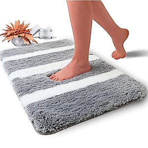 BLOOMTIDE Microfiber Luxury Bathroom Rugs Mat, 16"x24", Extra Soft, Absorbent Bath Rugs, Non-Slip, and Machine Washable Dry Bath Mats for Bathroom Floor, Tub and Shower, Grey