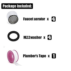 Kitchen Faucet Aerator,22mm /0.87 Inch Female Threaded Brass Housing Aerator with Plumber's Tape, Polished Chrome, 4 Pack