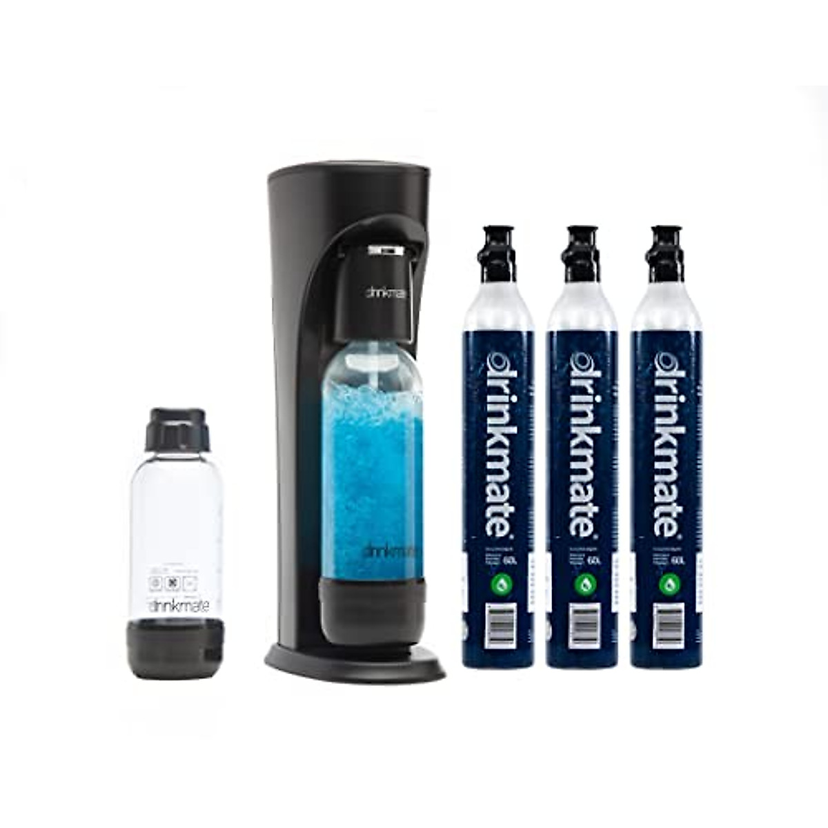 Drinkmate OmniFizz Sparkling Water and Soda Maker, Carbonates Any Drink, ULTIMATE BUNDLE With CO2 and BPA Free Bottles (Matte Black)
