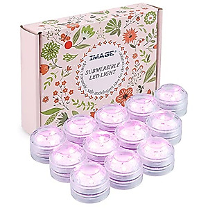 IMAGE Submersible LED Lights, 12 PCS LED Submersible Tea Lights Waterproof Floral Decoration Party Tea Lights, Battery Operated Flameless Tea Lights for Party, Wedding, Garden and Bath Pink