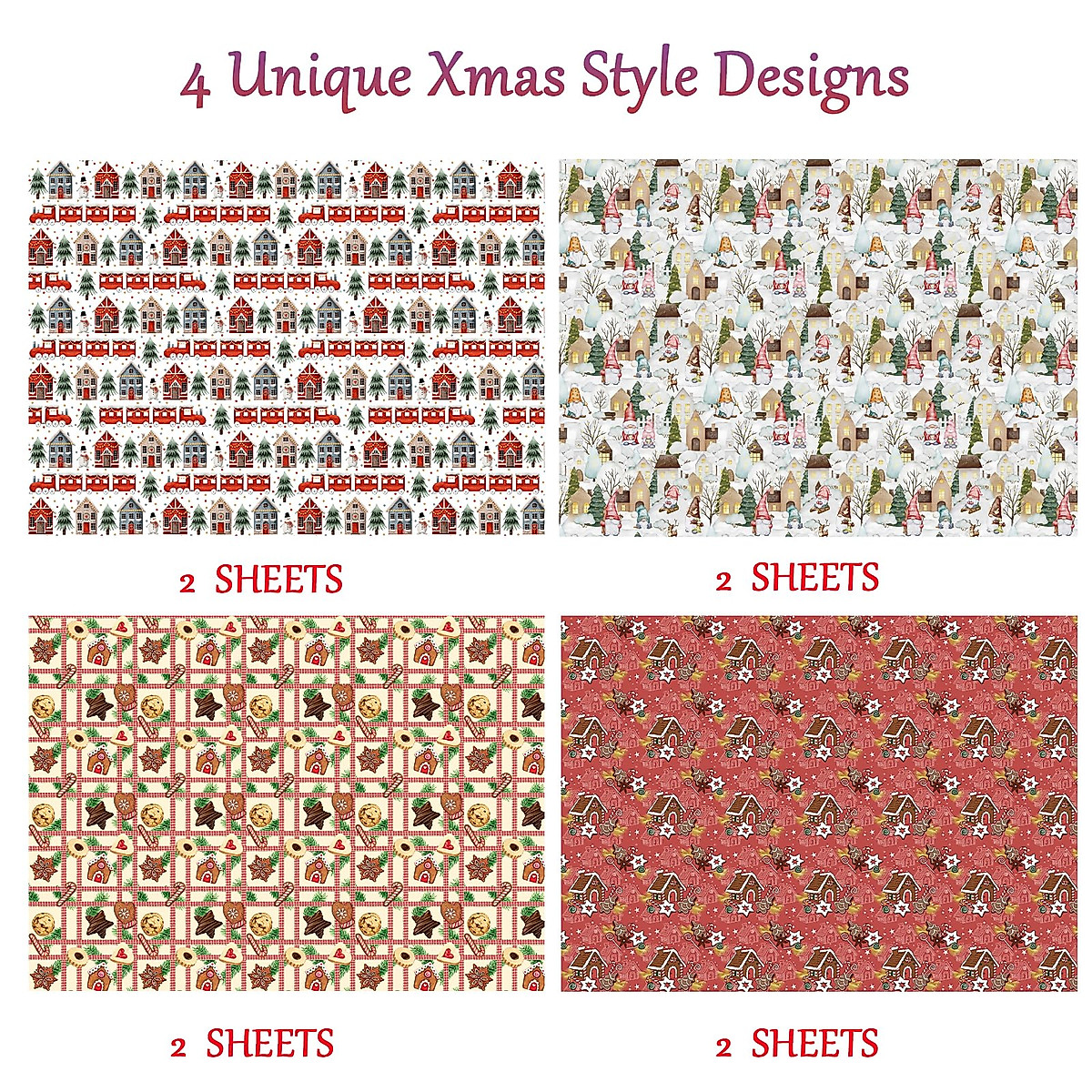 RiukRaiu Christmas Wrapping Paper For Kids Men Women Gift's.Xmas Design-Gift Wrap Contain Snowman Train Biscuit House Candy Skiing Gnome Santa Claus.8 Sheets 20 X 29 Inch, Folded Flat Not Roll