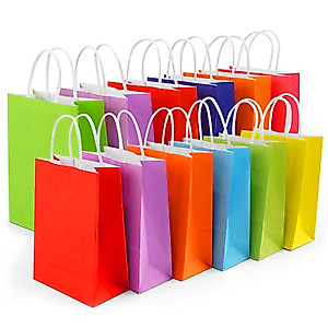 24 Pieces Kraft Paper Party Favor Bags With Handles, 8 Colors Small Gift Bags Bulk, Rainbow Goodie Bags For Kids Birthday, Party Supplies, Wedding, Baby Shower, Crafts, Christmas Gifts, 8.3X5.9X3.2 Inch