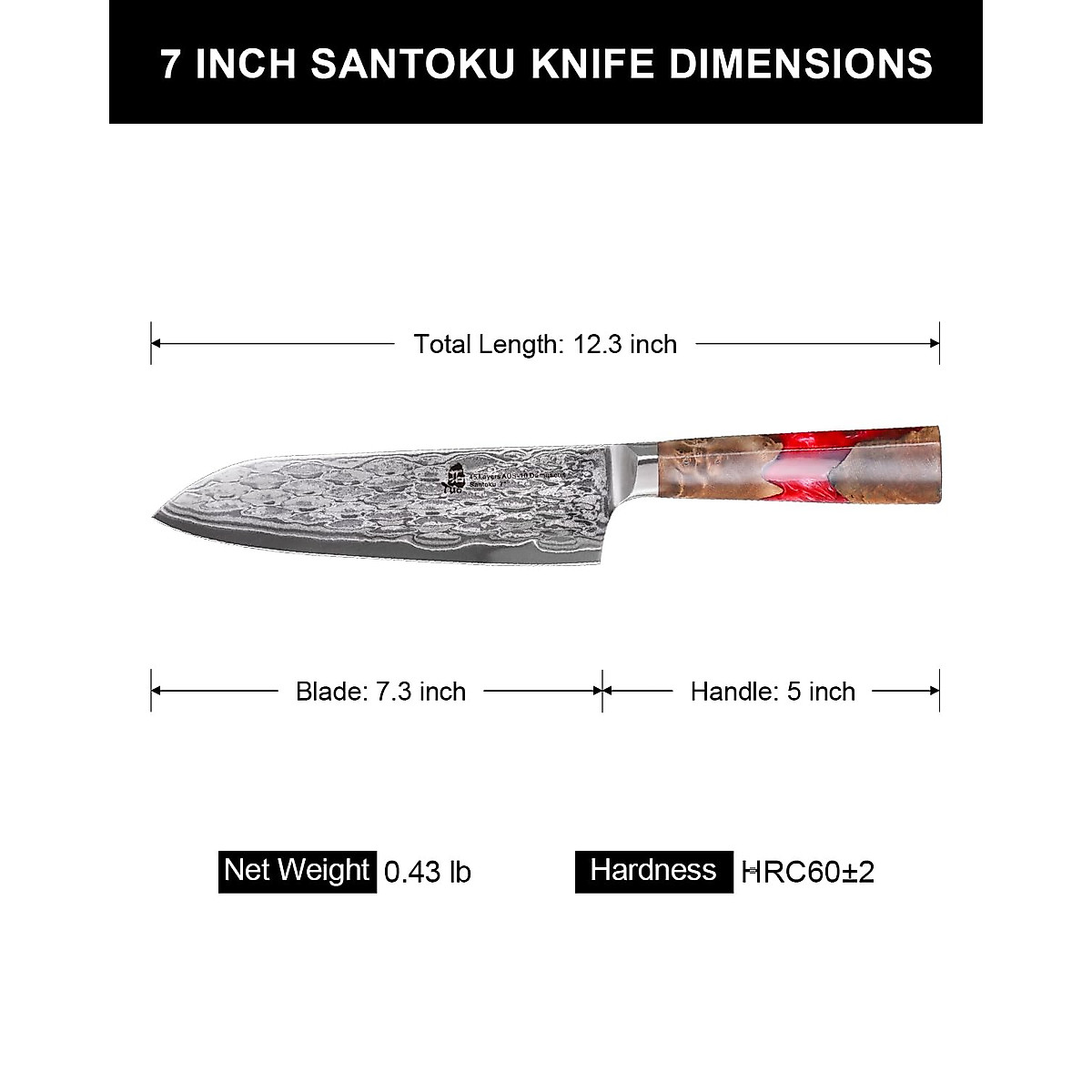 TUO Chef Knife 7 Inch - Japanese Santoku Knife Kitchen Knives, AUS-10 Damascus Steel 45-Layer Hand Forged Resin Handle with Gift Box